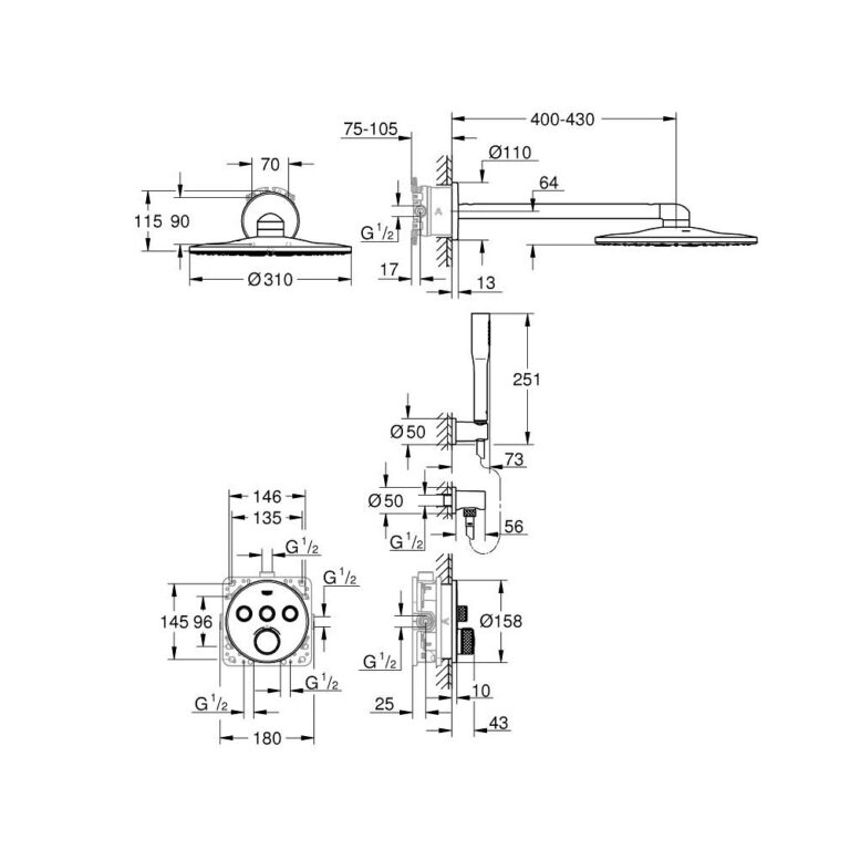 Grohe Grohtherm SmartControl termostatski ugradni set sa okruglom ružom ...